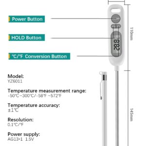 Meat Thermometer, Waterproof Food Thermometer, Instant Read Digital Cooking Thermometer for Kitchen Cooking BBQ Sugar Jam Water Meat Milk