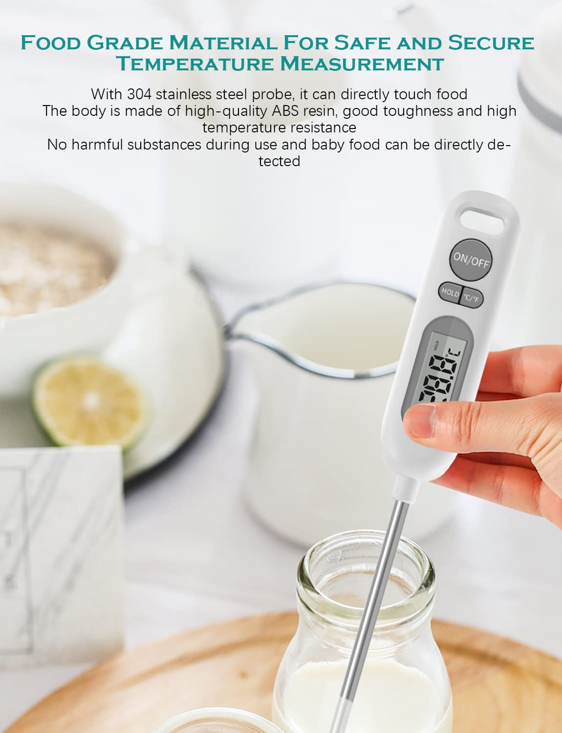 Meat Thermometer, Waterproof Food Thermometer, Instant Read Digital Cooking Thermometer for Kitchen Cooking BBQ Sugar Jam Water Meat Milk