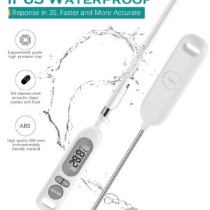 Meat Thermometer, Waterproof Food Thermometer, Instant Read Digital Cooking Thermometer for Kitchen Cooking BBQ Sugar Jam Water Meat Milk