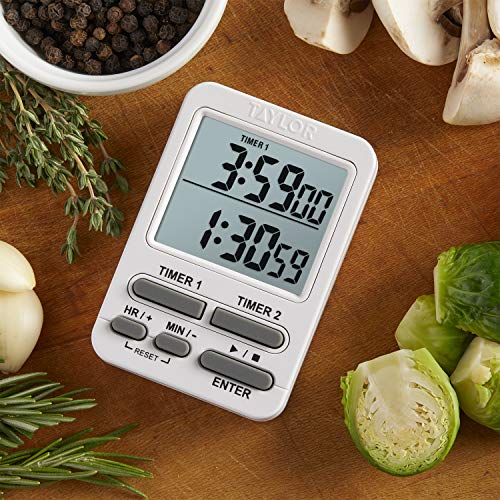 Taylor Dual Event Digital Timer w/Clock, White