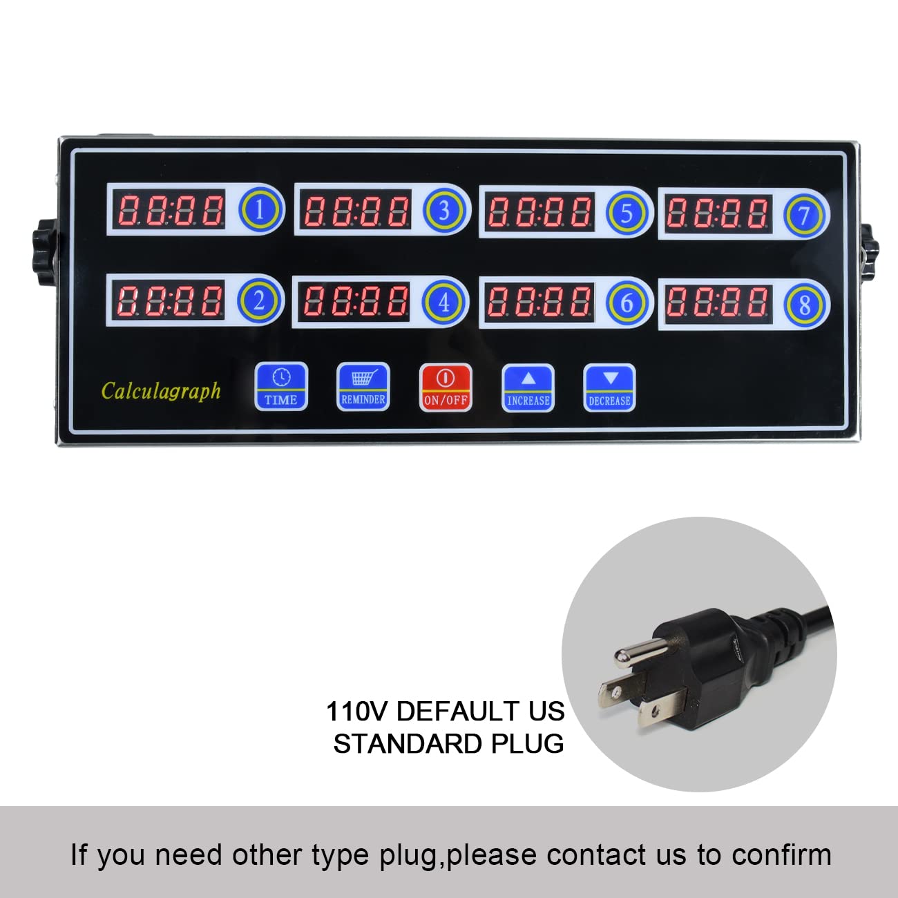 Professional Commercial 8 Channels Digital Kitchen Timer Loud Alarm for Restaurant Kitchen, Black