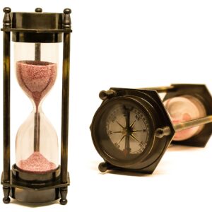 Dual Face Compass 5 Inch Antique 5 Minute Sand Timer Hourglass for Home Decor Gift