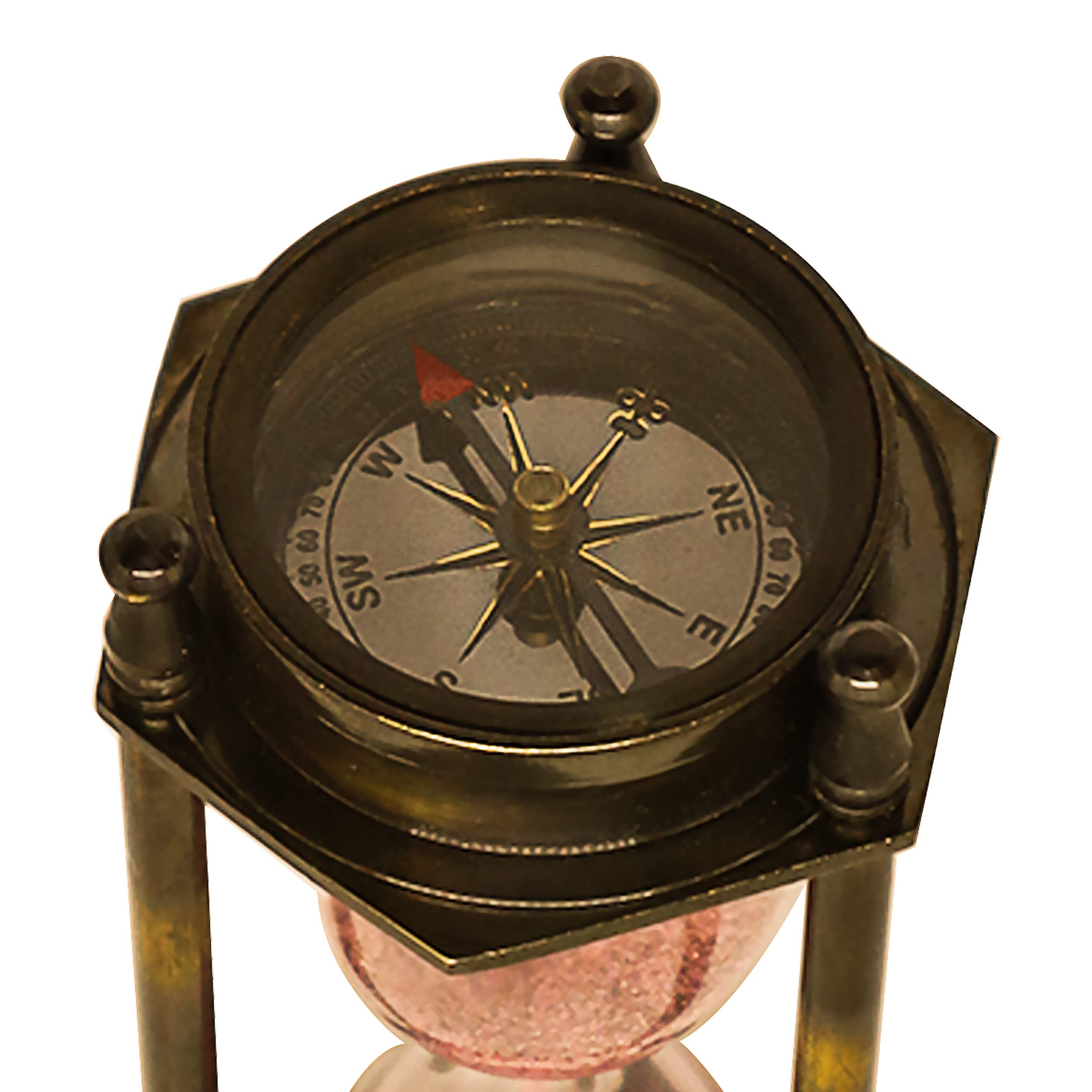 Dual Face Compass 5 Inch Antique 5 Minute Sand Timer Hourglass for Home Decor Gift