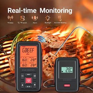 INKBIRD Wireless Meat Thermometer for Grilling, 500FT Dual Probes Smoker Temp Thermometer with Alarm, Timer, Backlight, Wireless Smart Grill Thermometer for Smoker, BBQ, Oven, Cooking (IRF-2SA-1)