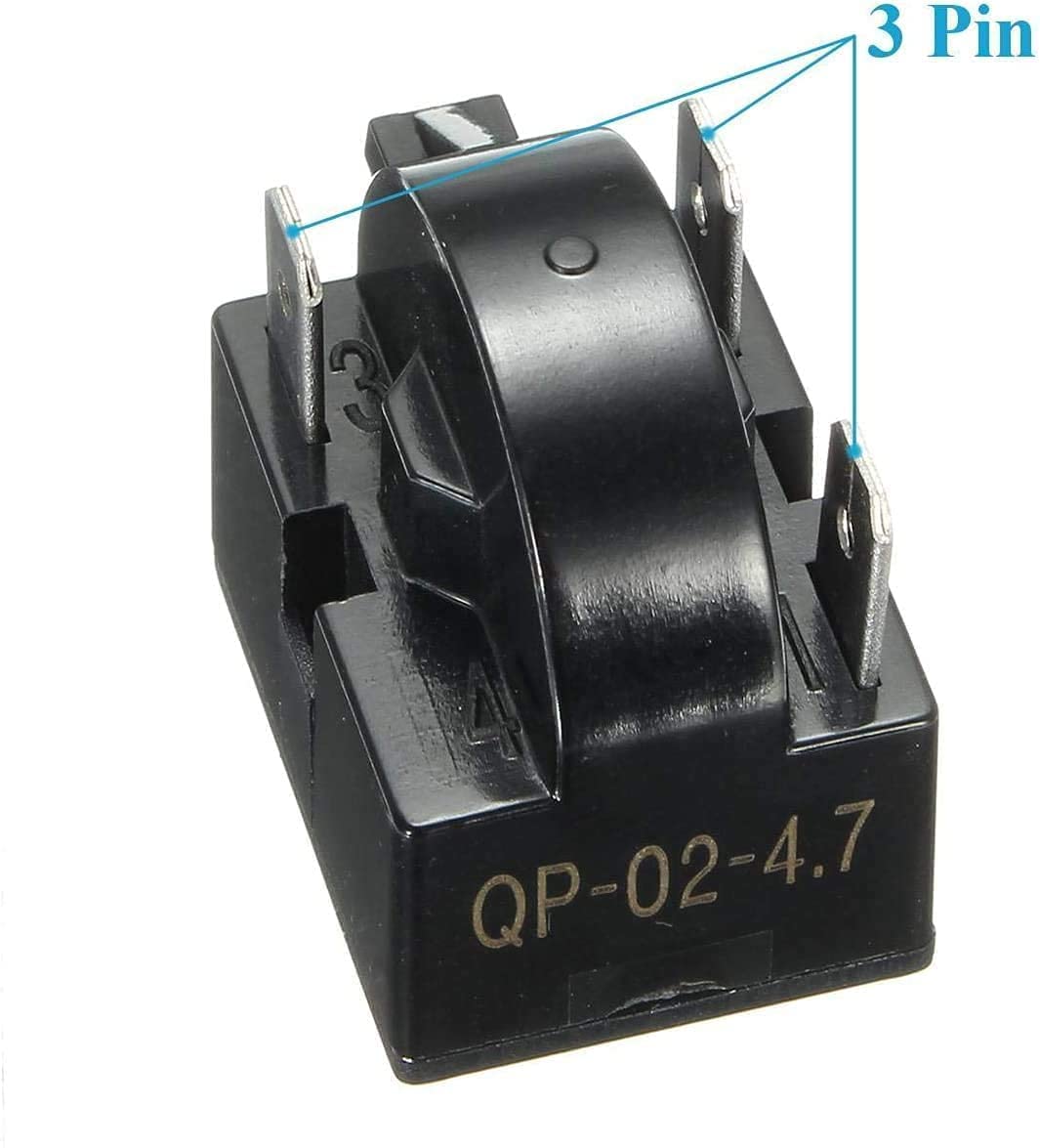 QP-02-4.7 3Pin 4.7Ohm PTC Starter/Start Relay Replacement for Mini Fridges, Compact Refrigerators, Beverage & Wine/Beer Coolers, Deep Freezers, Beer/Wine Refrigerators