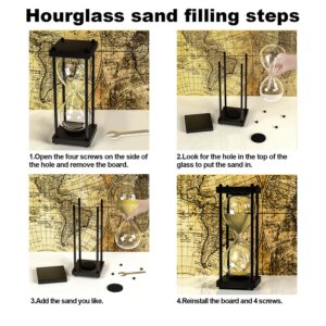 Empty Hourglass Fillable, 10 Inch Large Black Wooden Frame DIY Sand Timer, Unity Sand Hourglass for Wedding Ceremony Set, Without Sand Clock, Antique Hour Glass Sandglass for Desk Home Office Decor