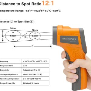 INKBIRD Infrared Thermometer Digital Laser Temperature Gun -58℉~1022℉ INK-IFT01 and Instant Read Meat Thermometer IHT-1P - Adjustable Emissivity Thermometers Gun for Cooking BBQ Oven Pizza