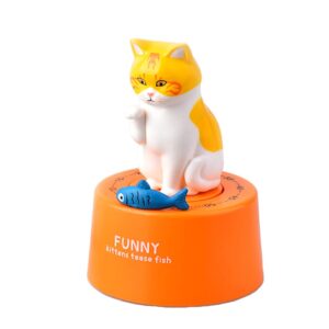 fcovuvdbd cartoon mechanical kitchen timer, 60-minute wind up dial 360° rotating, cute timer for cooking/reading/do sport (cat)