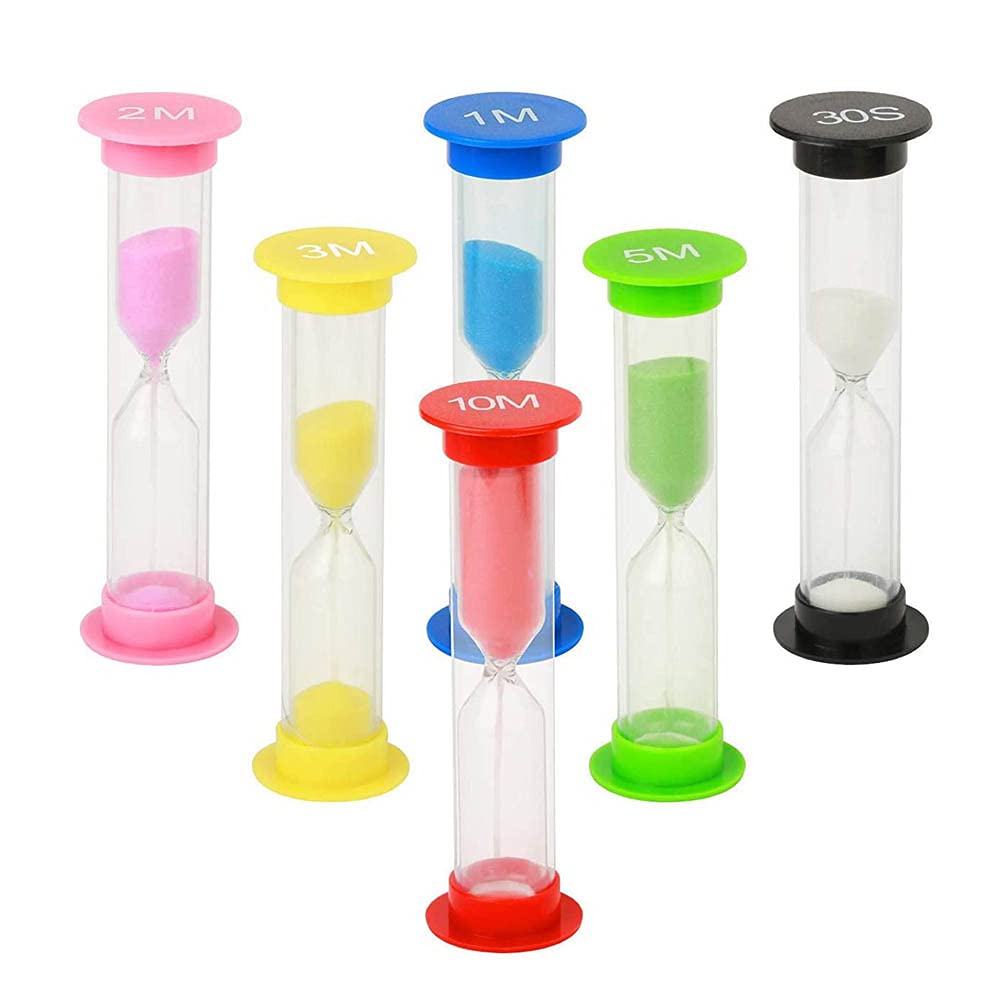 Sand Timer Plastic Hourglass, Sand Glass Toy Sand Clock 30sec / 1min / 2mins / 3mins / 5mins / 10mins for Kitchen, Office, School and Brushing Teeth（6 Pcs）