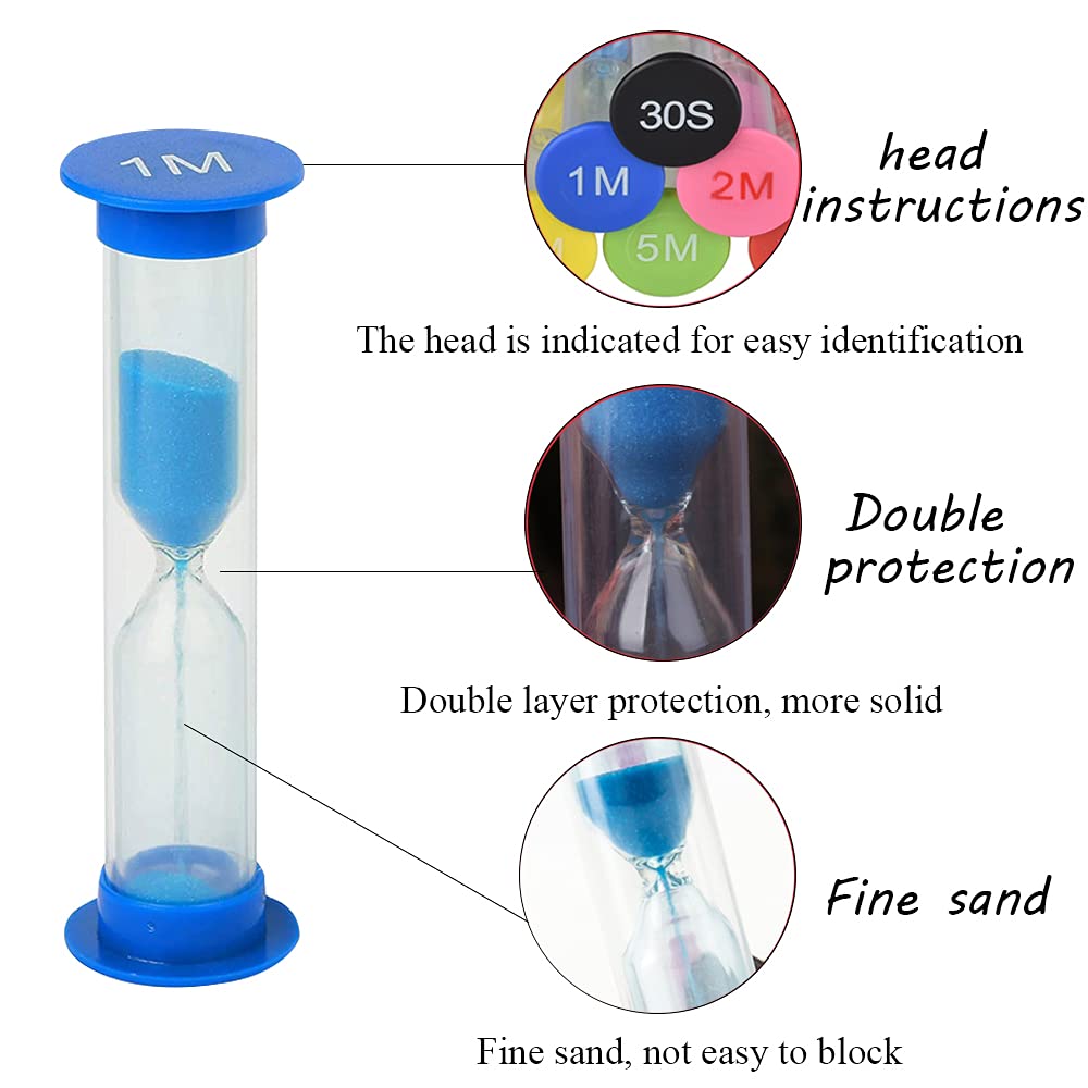 Sand Timer Plastic Hourglass, Sand Glass Toy Sand Clock 30sec / 1min / 2mins / 3mins / 5mins / 10mins for Kitchen, Office, School and Brushing Teeth（6 Pcs）