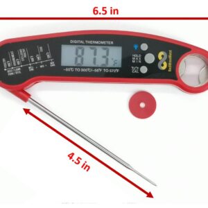 RedWoodBest Digital Meat Thermometer Instant Read Waterproof with Backlight & Calibration, Magnet and Bottle Opener, Best for Kitchen, Food, BBQ, Grill, Deep Fry, Baking, Candy, Indoor Outdoor Cooking