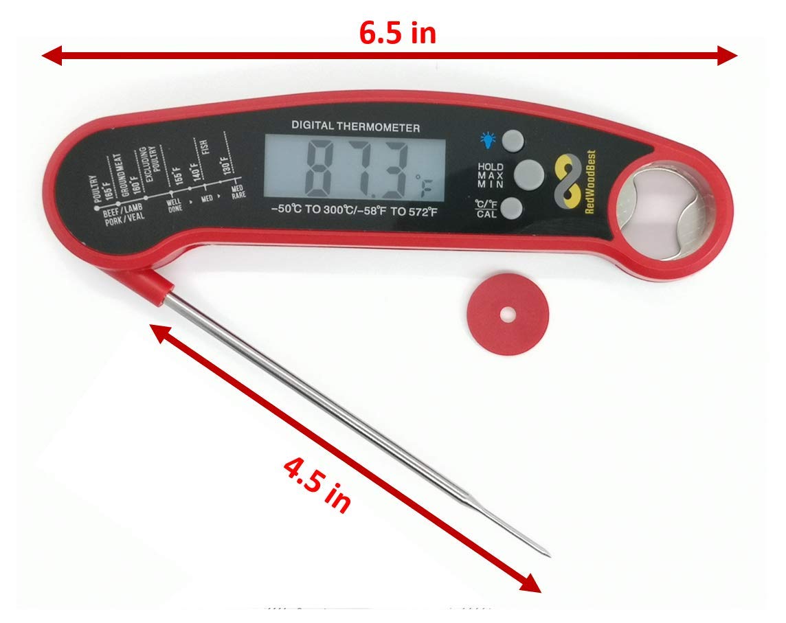 RedWoodBest Digital Meat Thermometer Instant Read Waterproof with Backlight & Calibration, Magnet and Bottle Opener, Best for Kitchen, Food, BBQ, Grill, Deep Fry, Baking, Candy, Indoor Outdoor Cooking