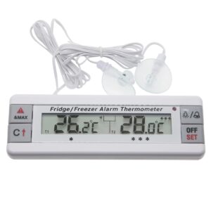 refrigerator/freezer alarm thermometer 2 channel fridge thermometer with led alarm indicator max/min memory for home kitchen restaurants bars cafes