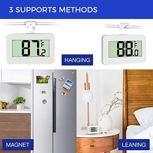 Mini Fridge Hanging Thermometer for Refrigerator Wireless with Magnet 2 Pack Digital Temperature Read