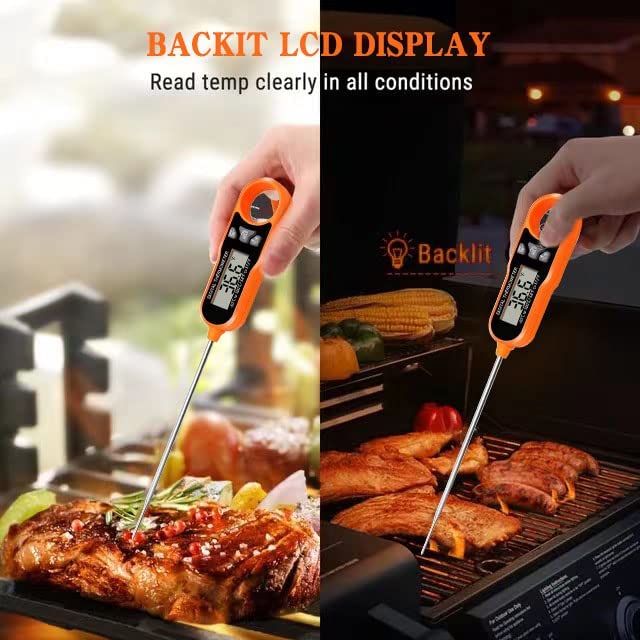 Digital Meat Thermometer,Waterproof Instant Read Food Thermometer for Cooking and Backing,with Backlit and Magnet for Meat, BBQ, Candy