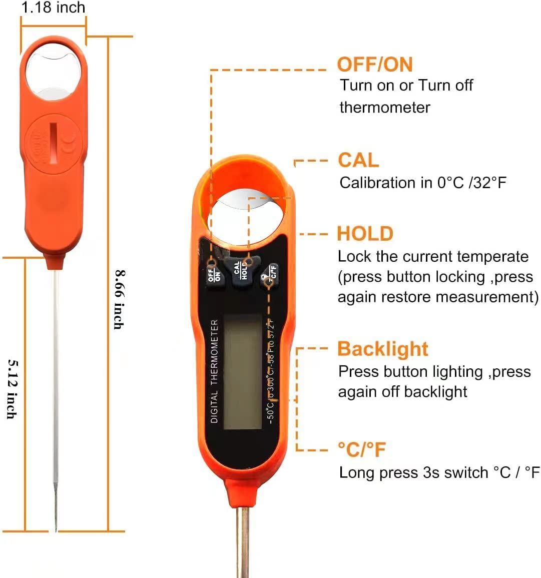 Digital Meat Thermometer,Waterproof Instant Read Food Thermometer for Cooking and Backing,with Backlit and Magnet for Meat, BBQ, Candy