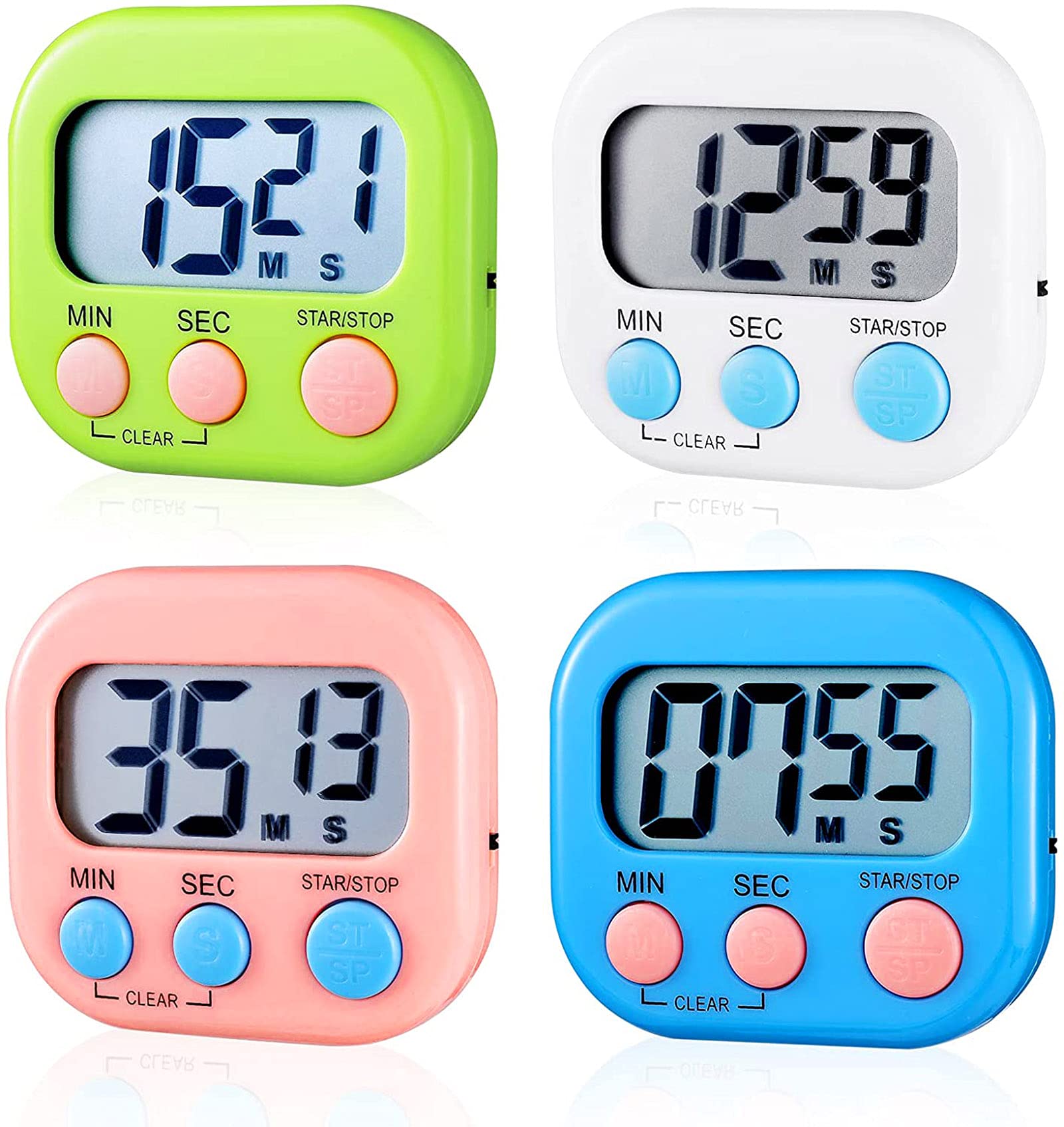 4Pieces Digital Kitchen Timer,Cooking Timer,Countdown Timer Big Digits,Loud Alarm Timers,Magnetic Back and ON/Off Switch,Classroom Timers for Teachers Kids,Minute Second Count Up Countdown.