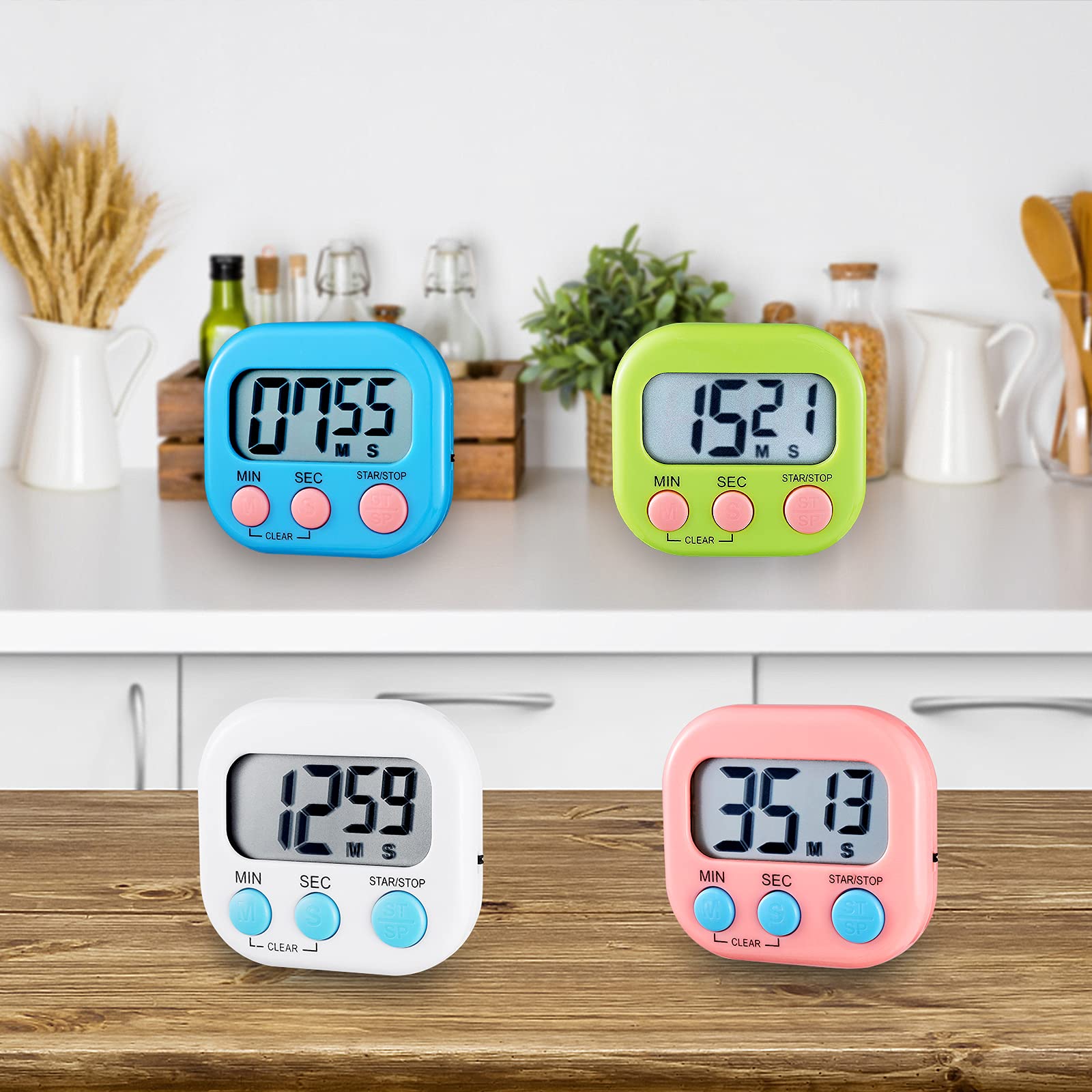 4Pieces Digital Kitchen Timer,Cooking Timer,Countdown Timer Big Digits,Loud Alarm Timers,Magnetic Back and ON/Off Switch,Classroom Timers for Teachers Kids,Minute Second Count Up Countdown.