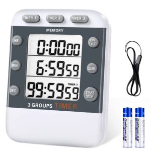 paicloud digital kitchen cooking timer,3 channels count up/down timer,on/off switch stopwatch,adjustable volume alarm with magnetic back, stand, battery included