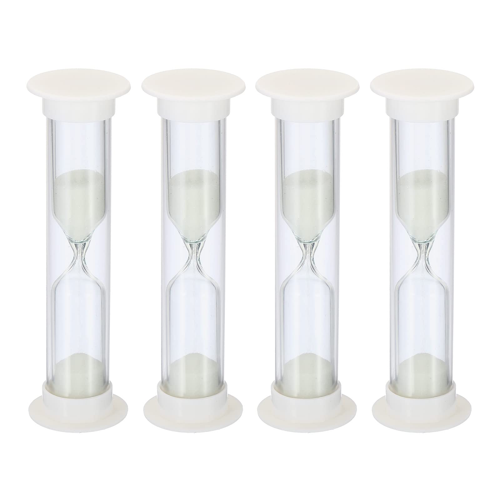 PATIKIL 2 Minute Sand Timer, 4Pcs Small Sandy Clock with Plastic Cover, Count Down Sand Glass for Games, Kitchen, Party Favors DIY Decoration, White