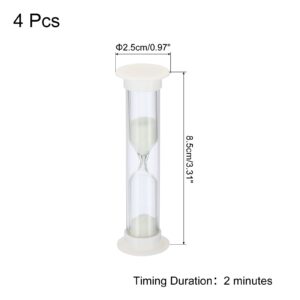 PATIKIL 2 Minute Sand Timer, 4Pcs Small Sandy Clock with Plastic Cover, Count Down Sand Glass for Games, Kitchen, Party Favors DIY Decoration, White