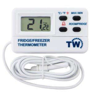 digital refrigerator thermometer - fridge and freezer alarm alert when temperatures drop - ideal rv fridge freezer thermometer with alarm and max min