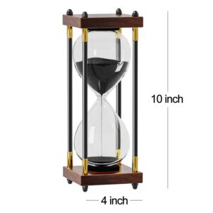 Hour Glasses with Sand 60 Minutes: Large 10 Inch Wooden Sand Timer Clock, Reloj De Arena 1 Hora, Antique Sand Watch 60 Min, 1 Hour Hourglass Sandglass for Home Office Desk Decorative (Black Sand)