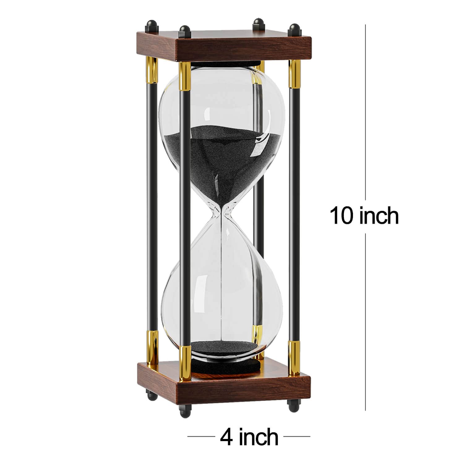 Hour Glasses with Sand 60 Minutes: Large 10 Inch Wooden Sand Timer Clock, Reloj De Arena 1 Hora, Antique Sand Watch 60 Min, 1 Hour Hourglass Sandglass for Home Office Desk Decorative (Black Sand)