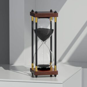 Hour Glasses with Sand 60 Minutes: Large 10 Inch Wooden Sand Timer Clock, Reloj De Arena 1 Hora, Antique Sand Watch 60 Min, 1 Hour Hourglass Sandglass for Home Office Desk Decorative (Black Sand)