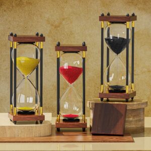 Hour Glasses with Sand 60 Minutes: Large 10 Inch Wooden Sand Timer Clock, Reloj De Arena 1 Hora, Antique Sand Watch 60 Min, 1 Hour Hourglass Sandglass for Home Office Desk Decorative (Black Sand)