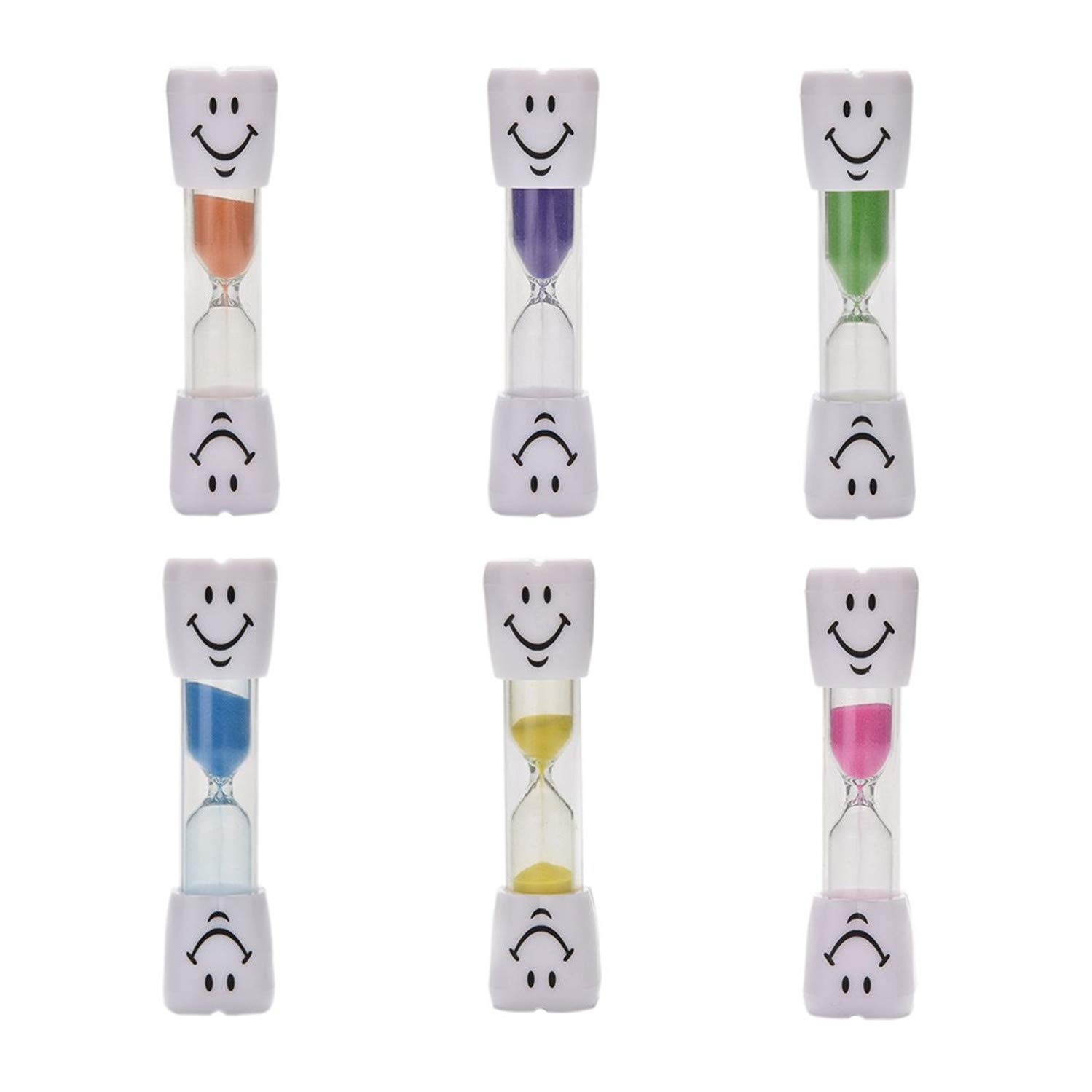 2 Minute Sand Timer Set for Brushing Teeth Pack of 6 Colorful Smiley Hourglass Timers