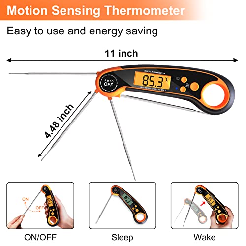 QP Meat Thermometer, Waterproof Instant Read Food Thermometer, Folding Probe Digital Thermometer for Cooking with Backlight & Magnet, for Oil Deep Frying, Baking, Outdoor Cooking, Grilling, BBQ