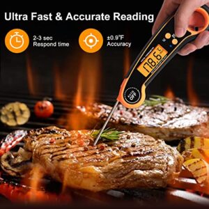 QP Meat Thermometer, Waterproof Instant Read Food Thermometer, Folding Probe Digital Thermometer for Cooking with Backlight & Magnet, for Oil Deep Frying, Baking, Outdoor Cooking, Grilling, BBQ