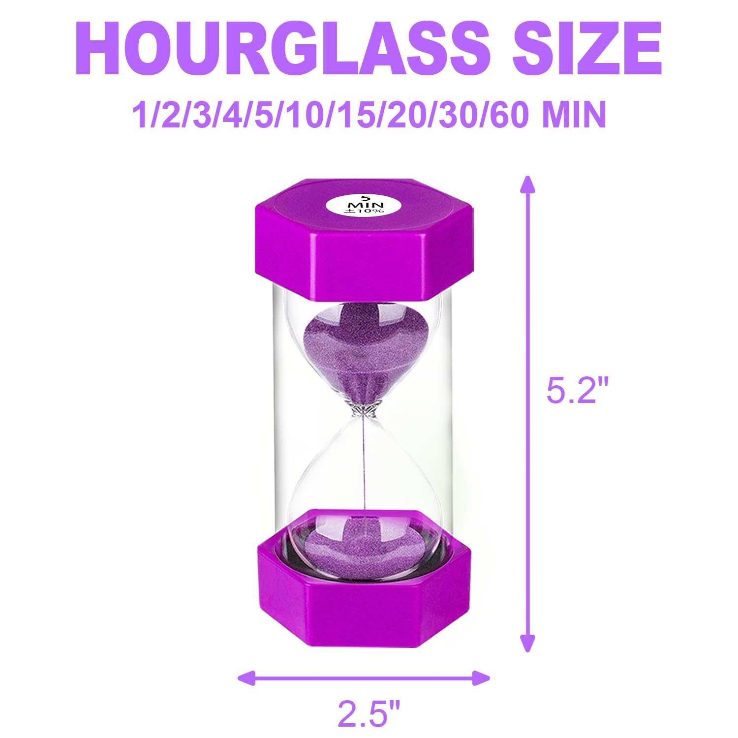 SuLiao Hourglass Sand Timer for Kids: Large Acrylic Unbreakable Sand Clock 3/5/10/20/30 Minutes, Plastic Sand Watch, Colorful Hour Glass Sandglass for Classroom Games Kitchen (Pack of 5)