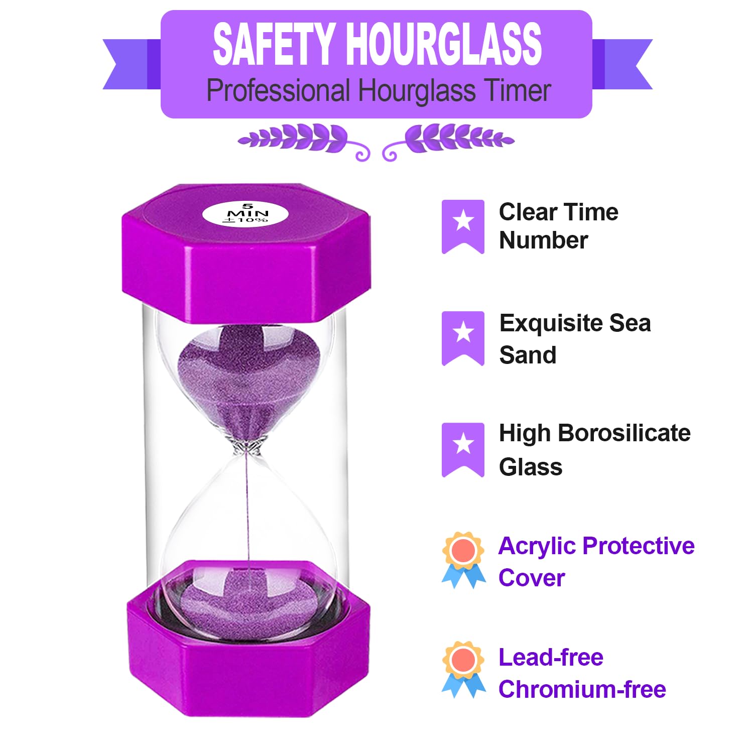 SuLiao Hourglass Sand Timer for Kids: Large Acrylic Unbreakable Sand Clock 3/5/10/20/30 Minutes, Plastic Sand Watch, Colorful Hour Glass Sandglass for Classroom Games Kitchen (Pack of 5)