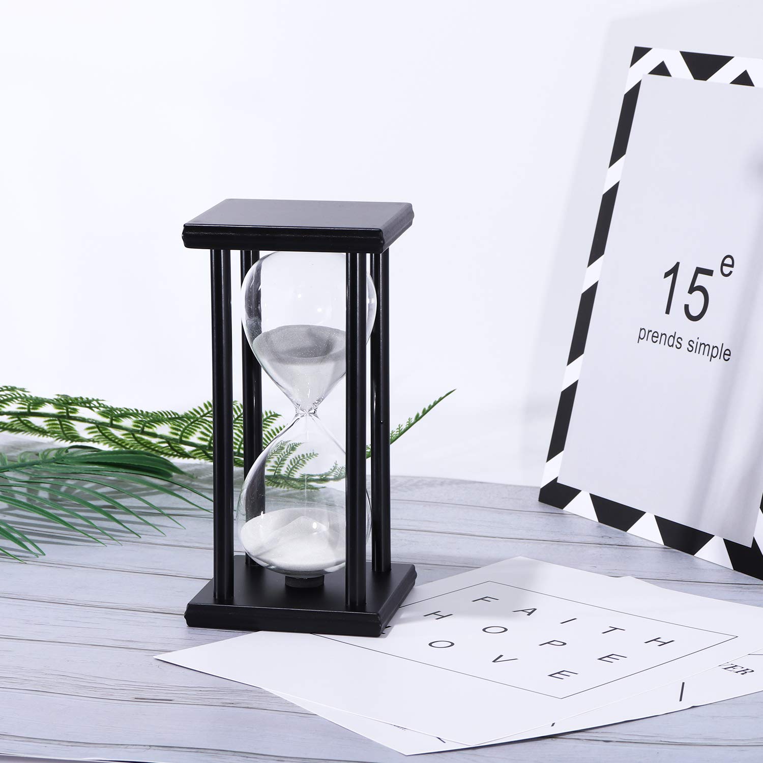 Hourglass Timer 30/60 Minutes Wood Sand Hourglass Clock for Creative Gifts Room Decor Office Kitchen Decor Birthday (60 min, White)