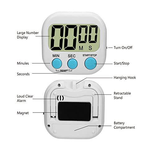 Timers, Classroom Timer for Kids, Kitchen Timer for Cooking,Magnetic Digital Stopwatch Clock Timer for Teacher, Study, Exercise, Oven, Cook, Baking, Desk (White, 1)