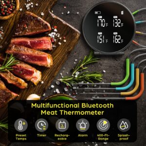 HOMETALL Wireless Meat Thermometer, 400FT Bluetooth Meat Thermometer Digital with 4-Probes, Large Display Instant Read Food Thermometer for Cooking, Smoker, Oven, BBQ, Grill Thermometer