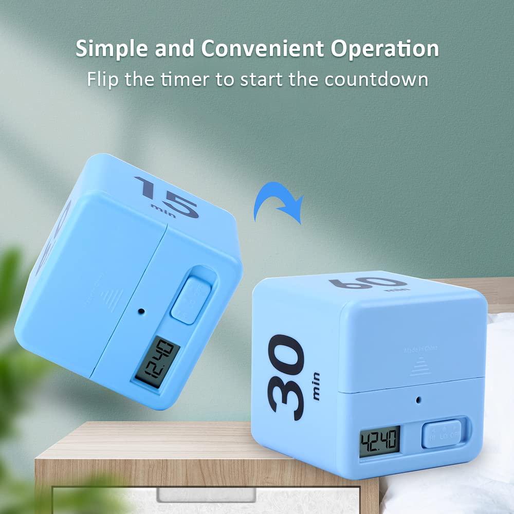 Feilifan Cube Timer, Kitchen Timer Kids Timer for ADHD Productivity Workout Flip Timer Classroom for StudyTime Countdown Management Timercube