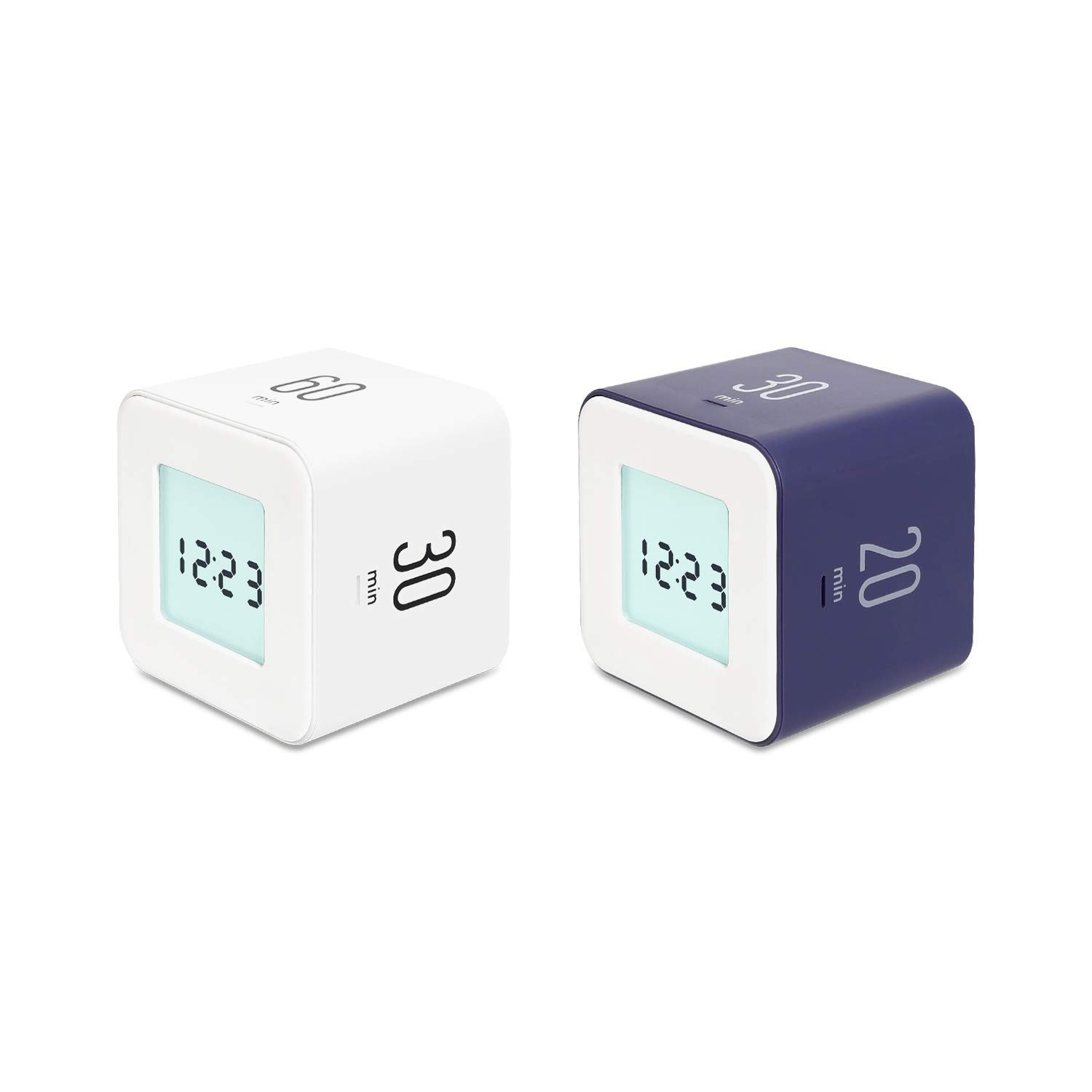 mooas Multi Cube Timer White (5,15,30,60 Minutes) & Violet(5,10,20,30 Minutes) Bundle, Clock & Alarm, Easy to use Timer Set