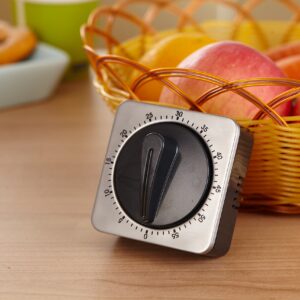 Kitchen Timer 60 Minute Timing with 80dB Alarm Sound Magnetic Countdown Timer Home Cooking Baking Washing Steaming Manual Timer Stainless Steel Face Mechanical Timer