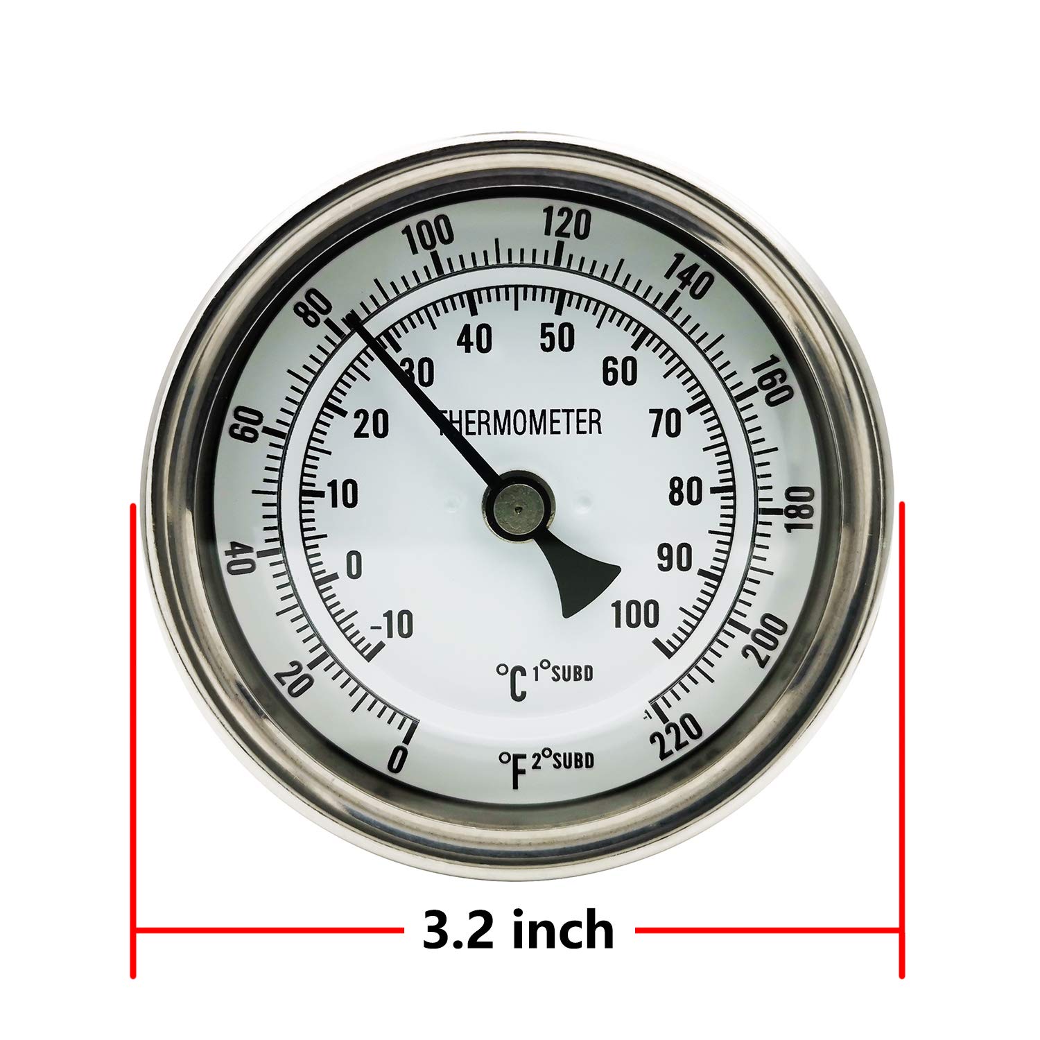 Home Brewing Distilling Dial Thermometer for Brew Kettle Pot, 3.2" Dial, Stainless Steel - 4" Probe Stem