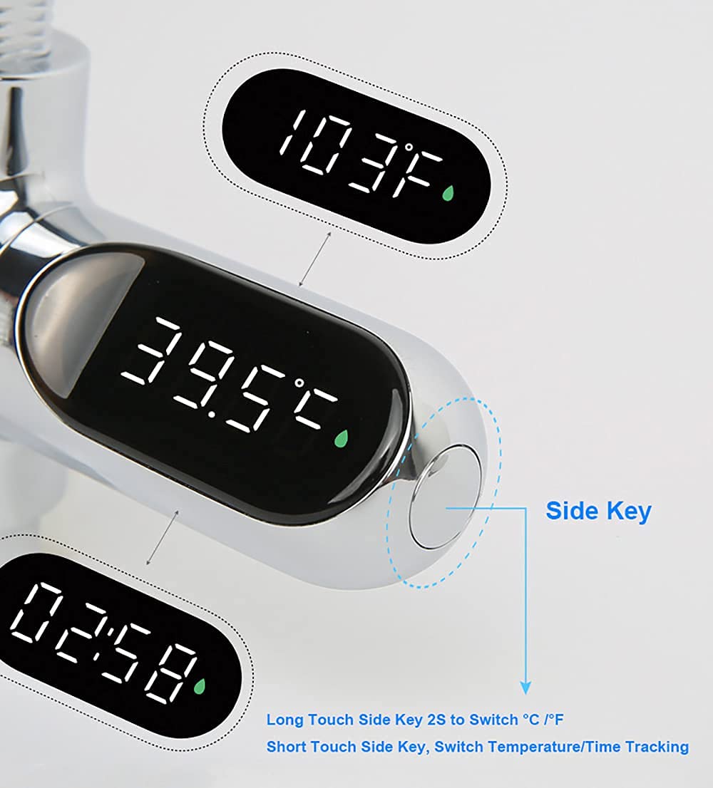 Shower Thermometer Led Digital Display Baby Bath Water Fahrenheit Celsius Thermometer 360°Rotating Screen for Home Bathroom Kitchen (Silver)