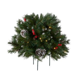 national tree company national tree 18 inch frosted urn filler with cones, red berries, tripod stake and 35 warm white battery operated led lights with timer (frb-300-18u-b), 18"