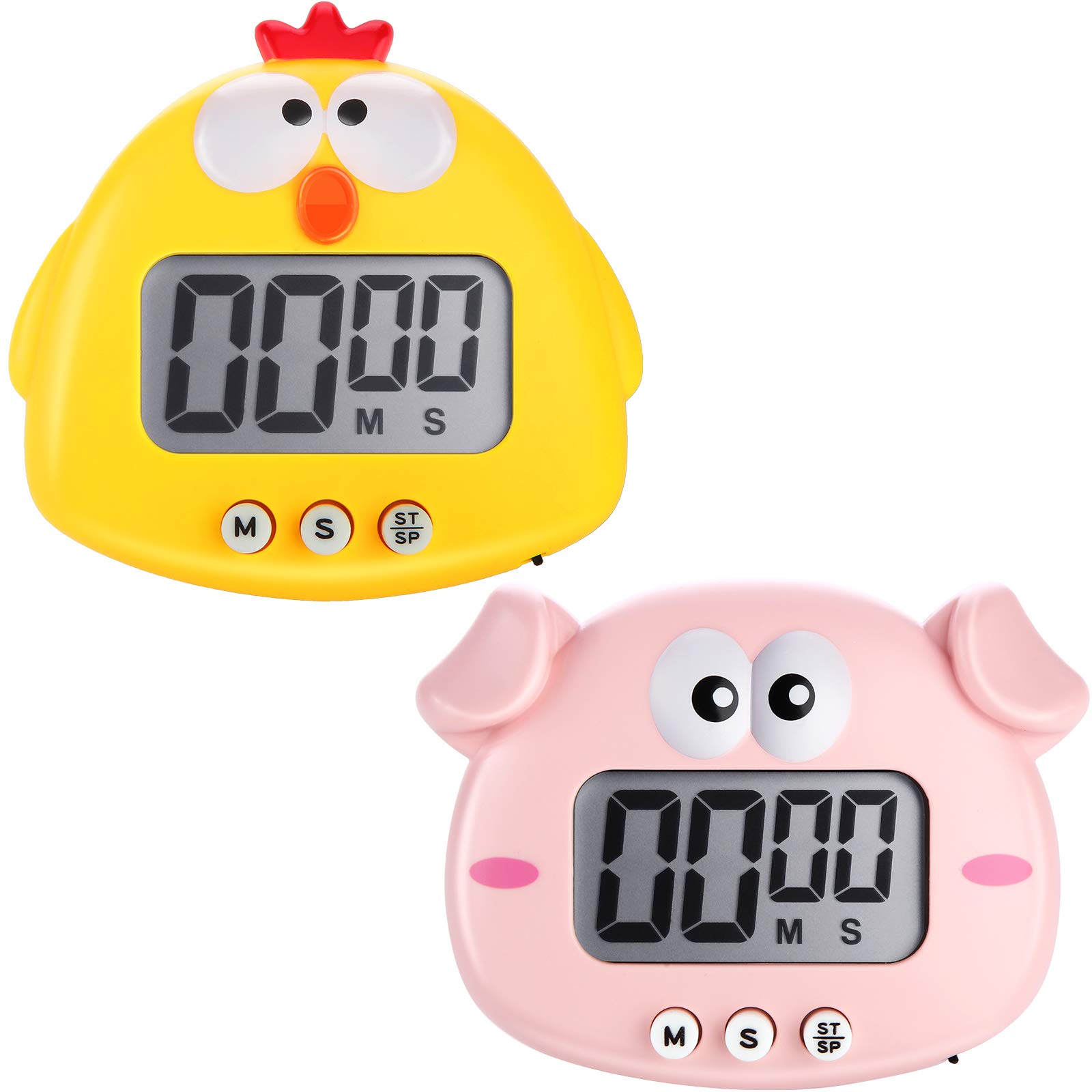 2 Pieces Kitchen Timer Magnetic Animal Digital Countdown Timer Kid Timers LCD Display Cute Cartoon Timer for Kitchen Cooking Bake Accessories Sport Game Classroom