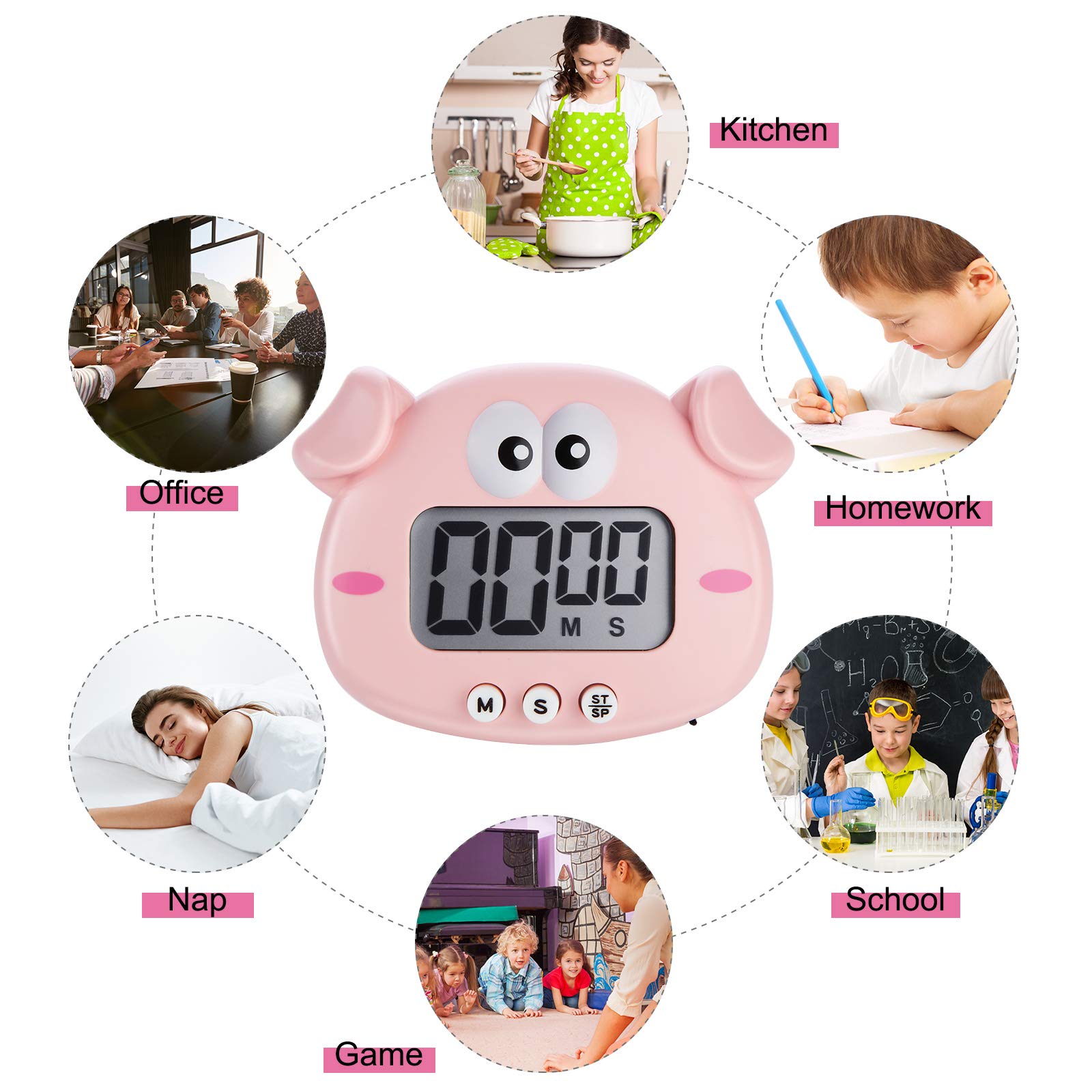 2 Pieces Kitchen Timer Magnetic Animal Digital Countdown Timer Kid Timers LCD Display Cute Cartoon Timer for Kitchen Cooking Bake Accessories Sport Game Classroom