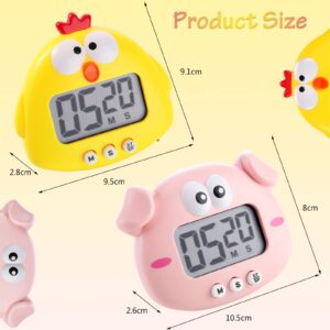 2 Pieces Kitchen Timer Magnetic Animal Digital Countdown Timer Kid Timers LCD Display Cute Cartoon Timer for Kitchen Cooking Bake Accessories Sport Game Classroom