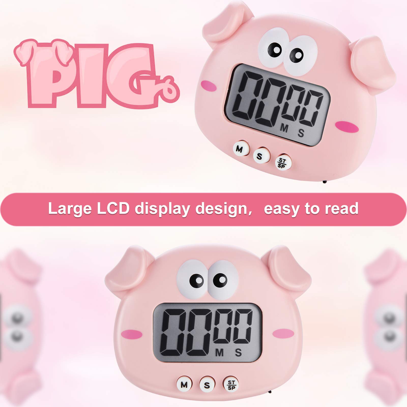 2 Pieces Kitchen Timer Magnetic Animal Digital Countdown Timer Kid Timers LCD Display Cute Cartoon Timer for Kitchen Cooking Bake Accessories Sport Game Classroom