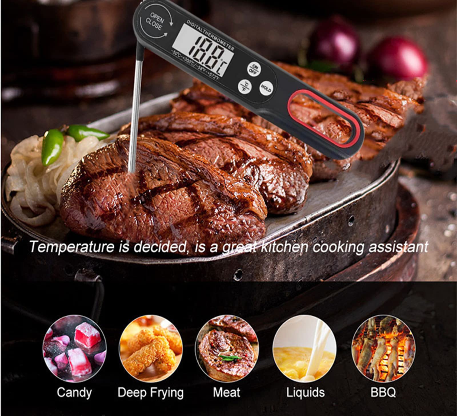 SONSENES Folding Digital Instant Reading Meat Thermometer (Black -2Pack)