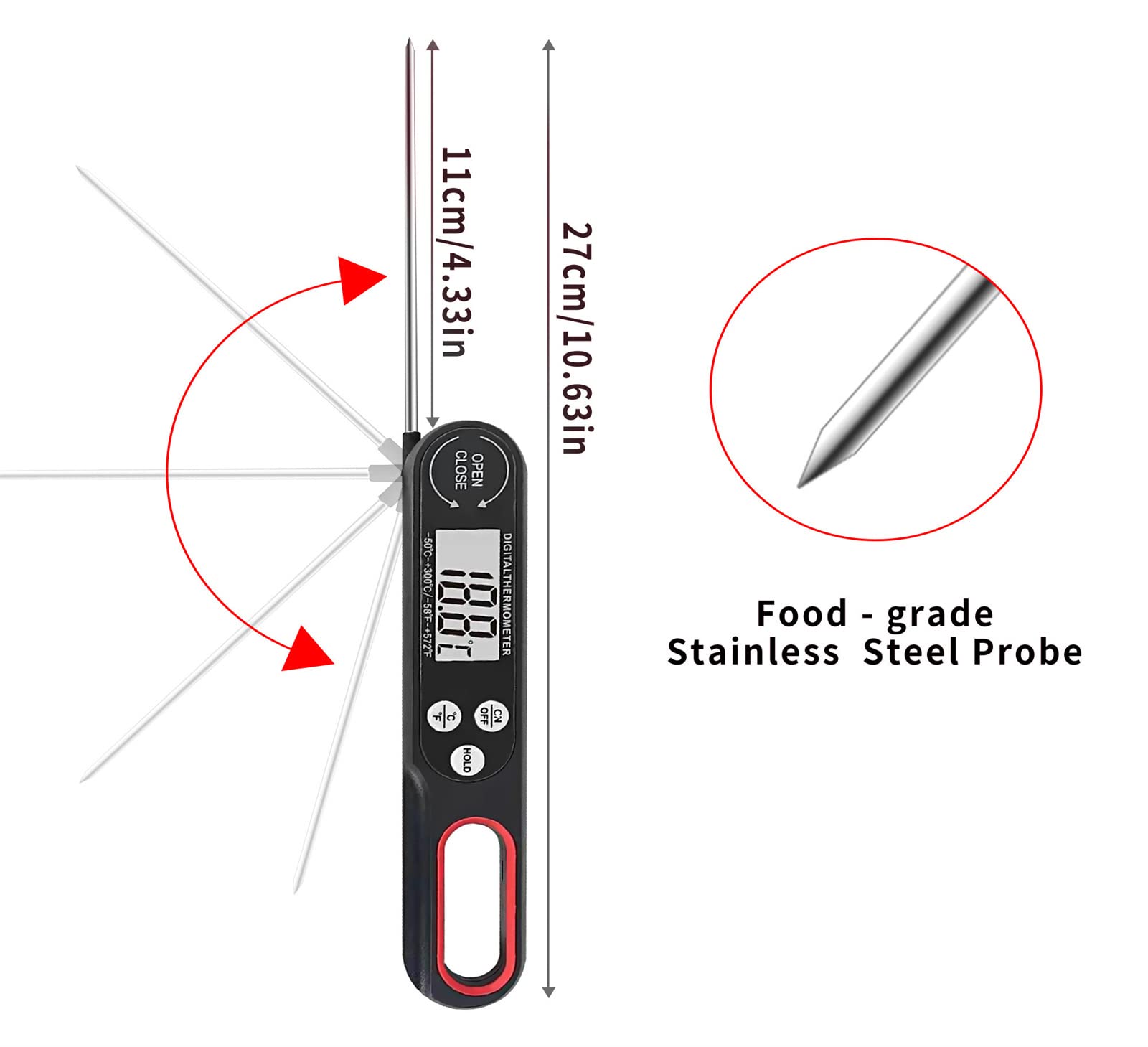 SONSENES Folding Digital Instant Reading Meat Thermometer (Black -2Pack)